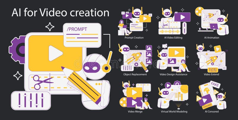 AI for Video Creation Illustration. Vector Illustration. Stock Vector ...