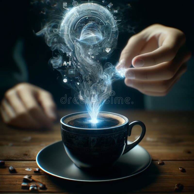 AI Virtual Screen Formed by Coffee Smoke Art Stock Illustration ...