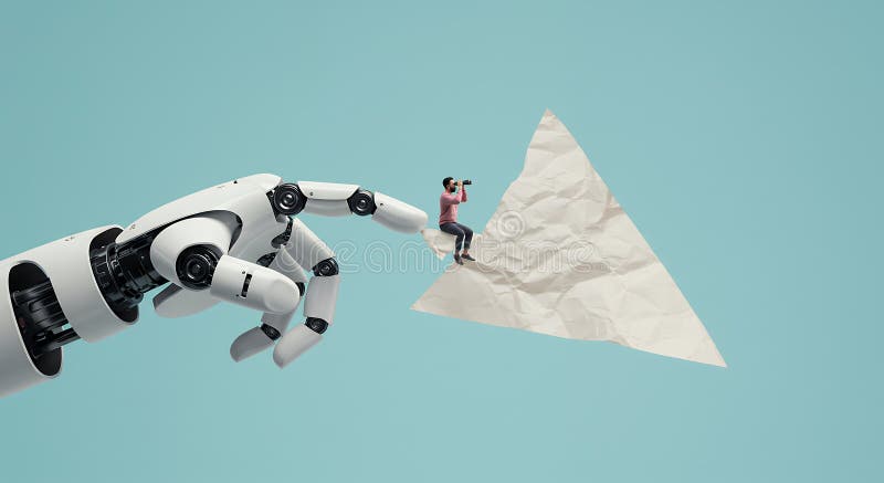 AI Vision: Man, Robot Hand, & Future Glimpse through Binoculars on ...