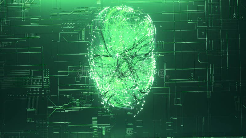 AI Visualization Concept. Bright Green Neon Particles Explode and ...