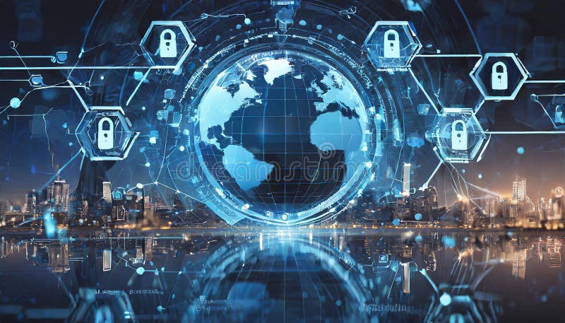AI Visualization of Global Cybersecurity. Generative AI Stock Image ...