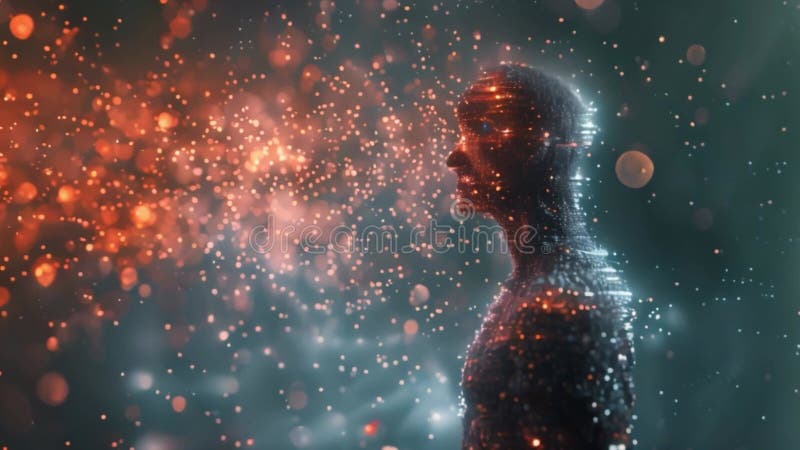 AI Visualization: Human Silhouette Made of Intricate Microcircuit ...