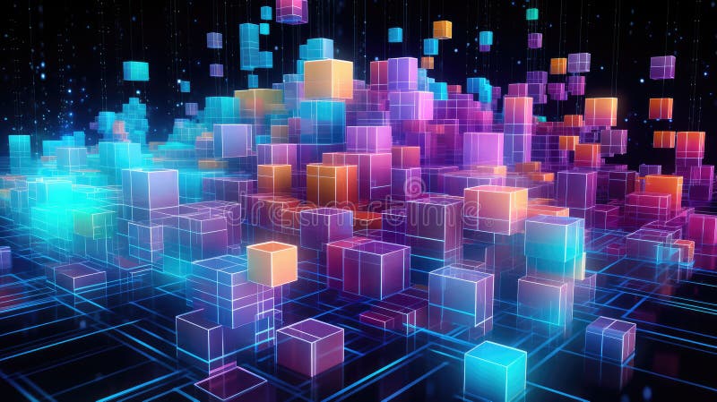 Visualizing Big Data Generated By An Clustering Algorithm In A Glowing Cube Design Stock