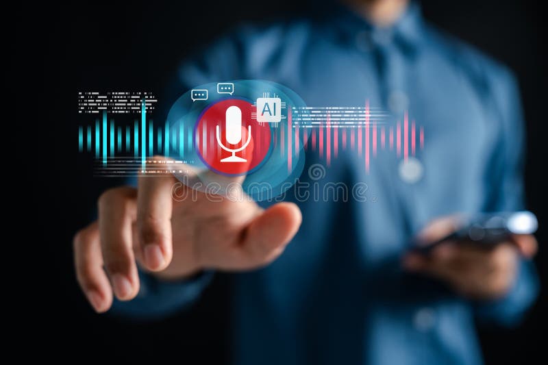 AI Voice Command Technology with Microphone and Sound Wave. Stock Photo ...