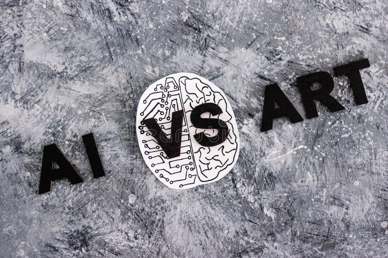 AI Vs Art Text with Half Human Half Robot Brain, Artificial ...