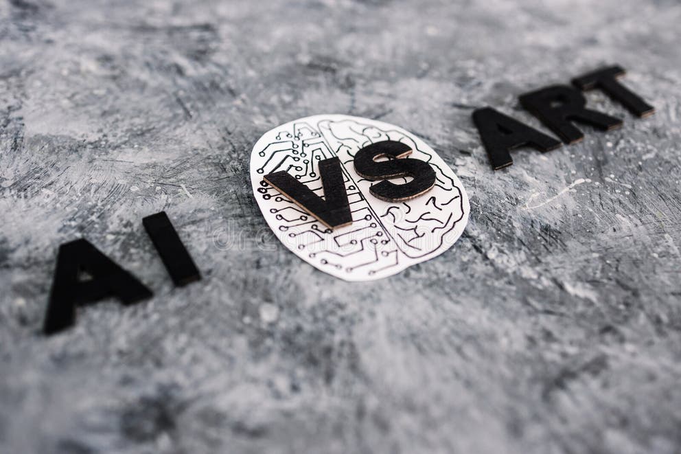 AI Vs Art Text with Half Human Half Robot Brain, Artificial ...