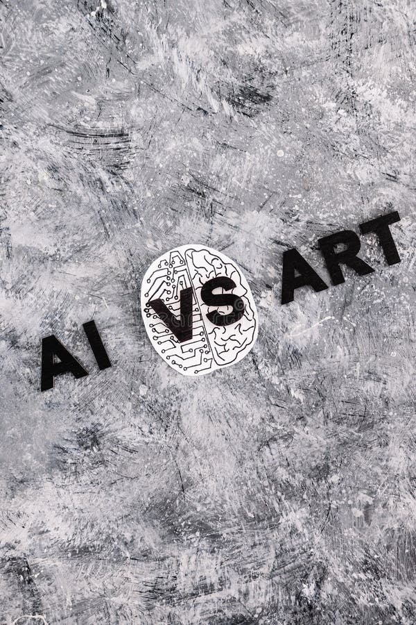 AI Vs Art Text with Half Human Half Robot Brain, Artificial ...