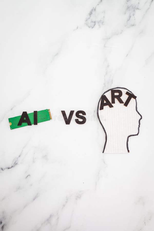 AI Vs Art Text with Microchip and Head Icon, Artificial Intelligence ...