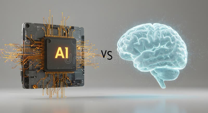 AI Vs Human Brain â€ Technology and Intelligence Concept Stock Illustration - Illustration of ...