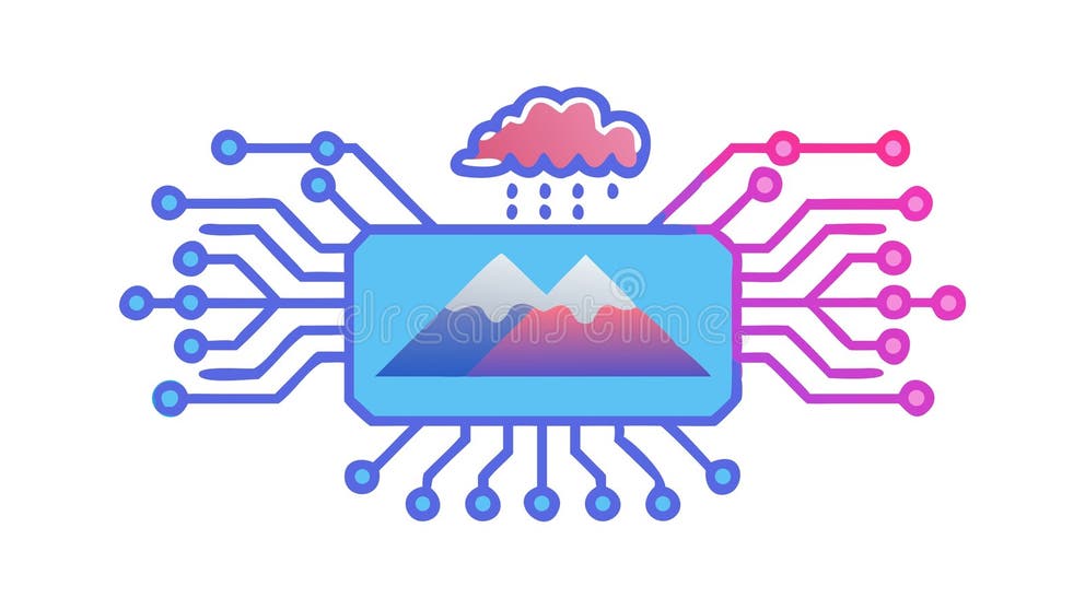 AI Weather Forecasting with Cloud Data Processing Vector Icon, Vector ...