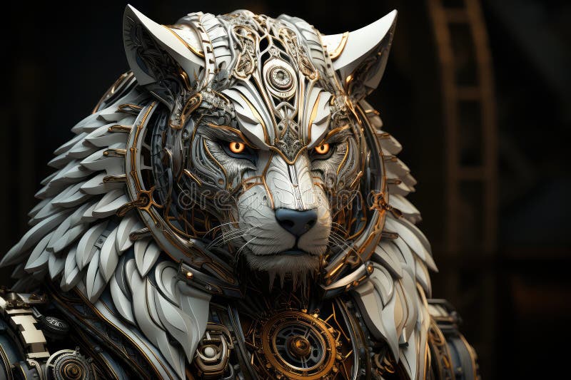 Ai Wolf Cyborg in the Style of Baroque Sci-fi Stock Illustration ...