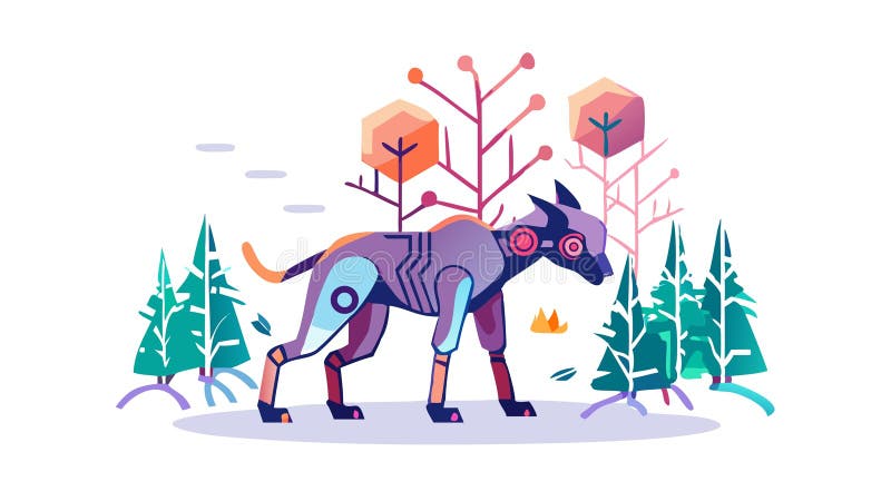 AI Wolf in a Digital Forest with Circuitry Trees, Vector Design ...