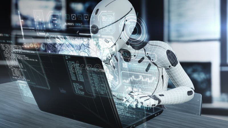 AI Working with Laptop and Futuristic User Interface in Office Stock Footage - Video of ...