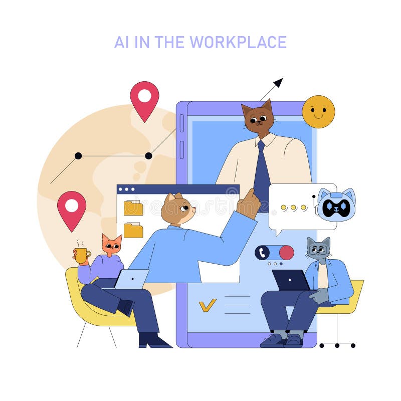 AI in the Workplace. Flat stock illustration. Illustration of systems ...