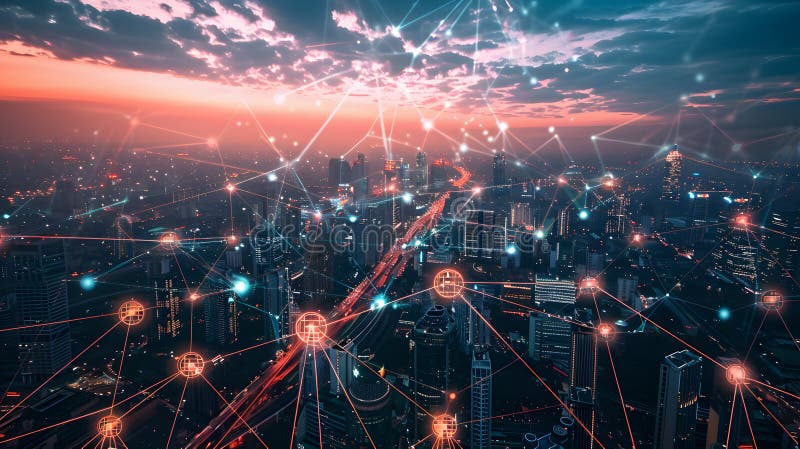 AI World Interconnected Networks Digital Landscapes. Stock Illustration ...