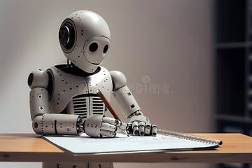AI Writing Assistant Concept. Robot Writing Stock Photo - Image of book ...