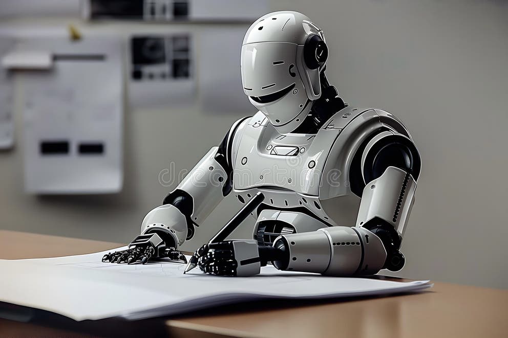 AI Writing Assistant Concept. Robot Writing Stock Image - Image of ...