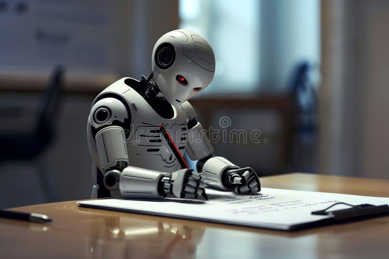 AI Writing Assistant Concept. Robot Writing Stock Illustration ...