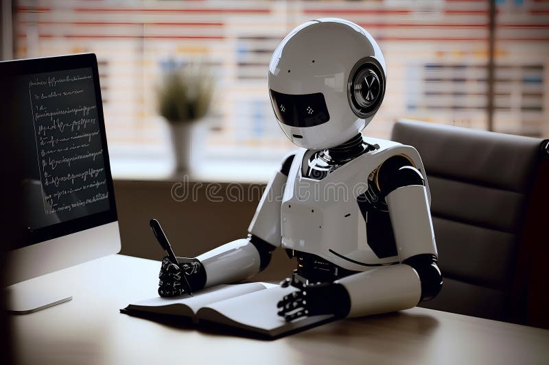 AI Writing Assistant Concept. Robot Writing Stock Illustration ...