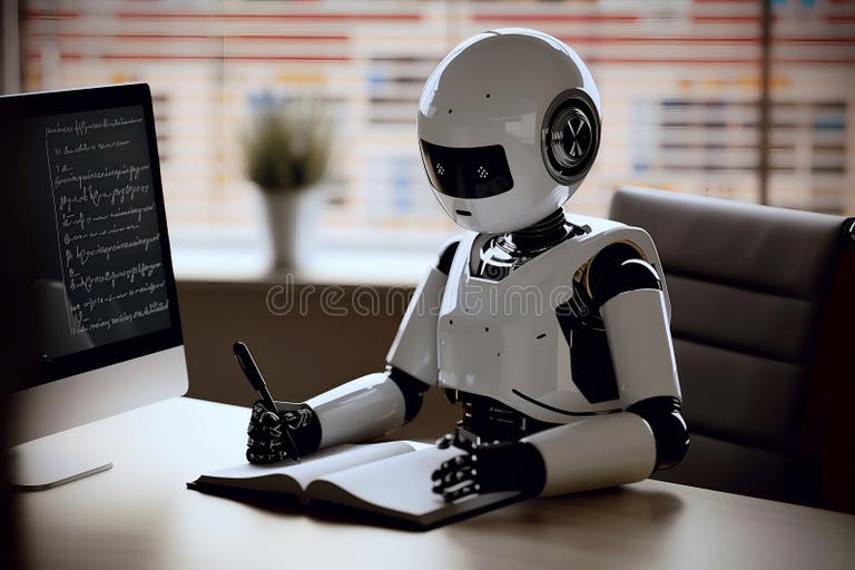 AI Writing Assistant Concept. Robot Writing Stock Illustration ...
