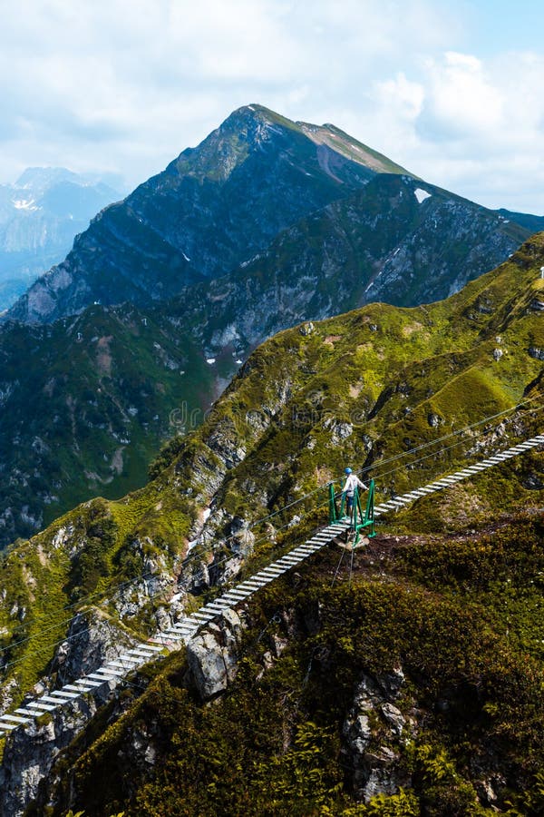 Aibga Mountain Peak Panoramic View with Bridge Stock Image - Image of ...