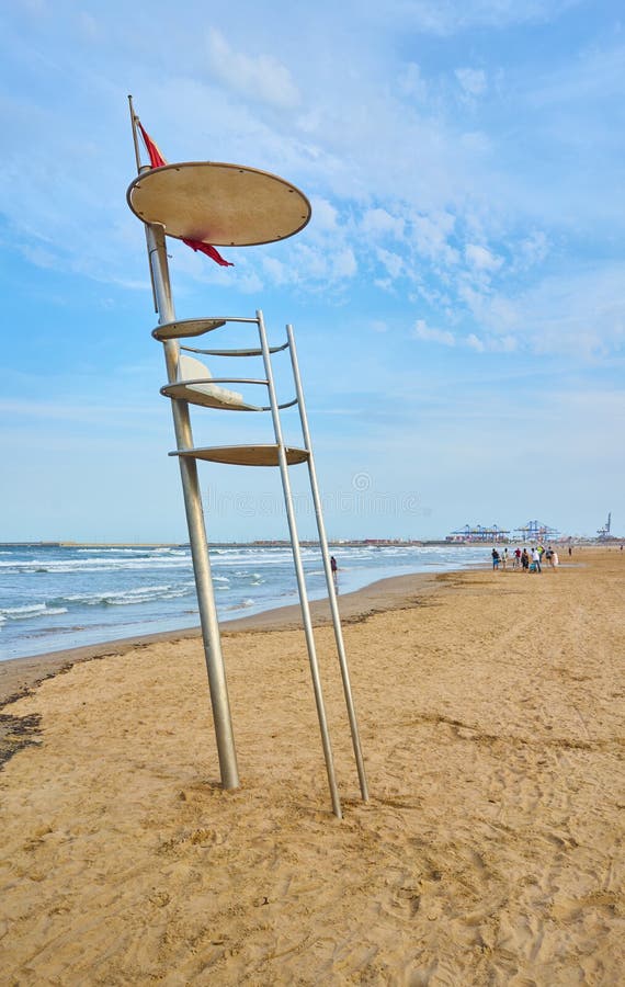 Aid Station on the Beach with a Red Flag. Beach Watchers Post Stock ...