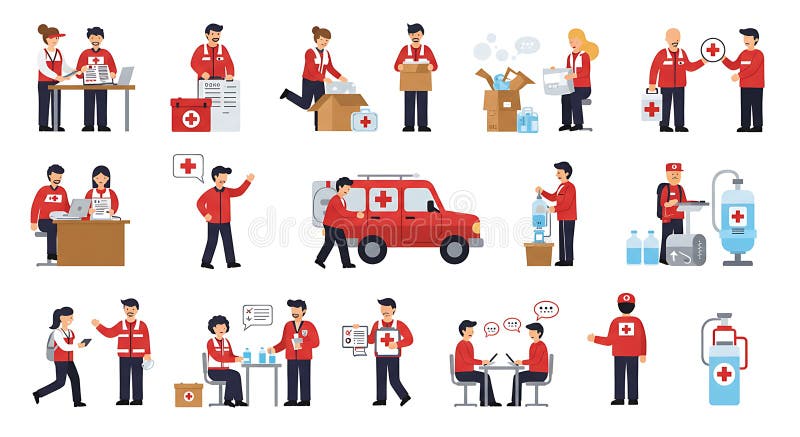 Aid Workers Performing Different Tasks, Emergency and Volunteering ...
