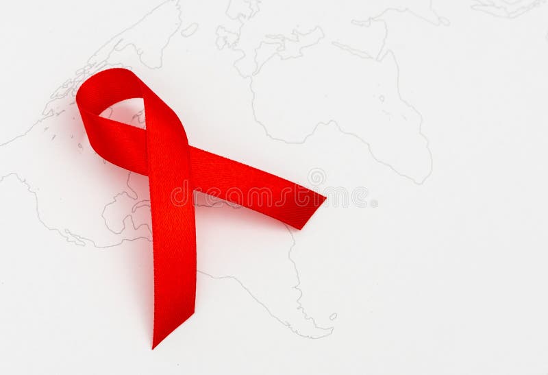 Aids Awareness Red Heart Ribbon on World Map . Stock Photo - Image of ...