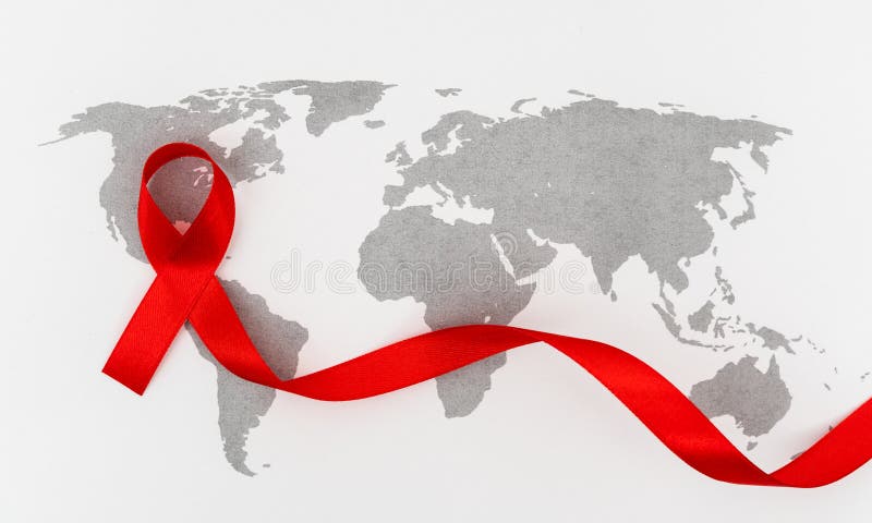 Aids Awareness Red Heart Ribbon on World Map . Stock Photo - Image of ...