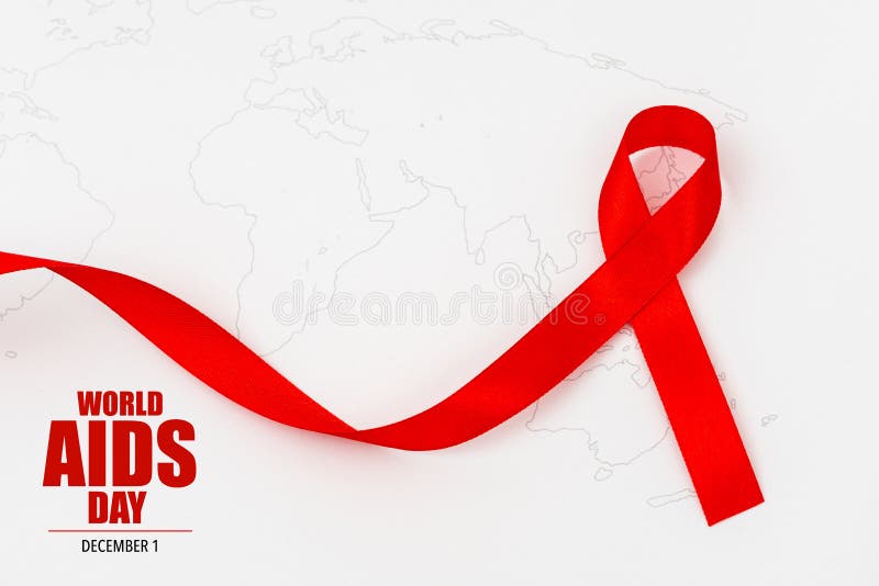 Aids Awareness Red Heart Ribbon on World Map . Stock Image - Image of ...