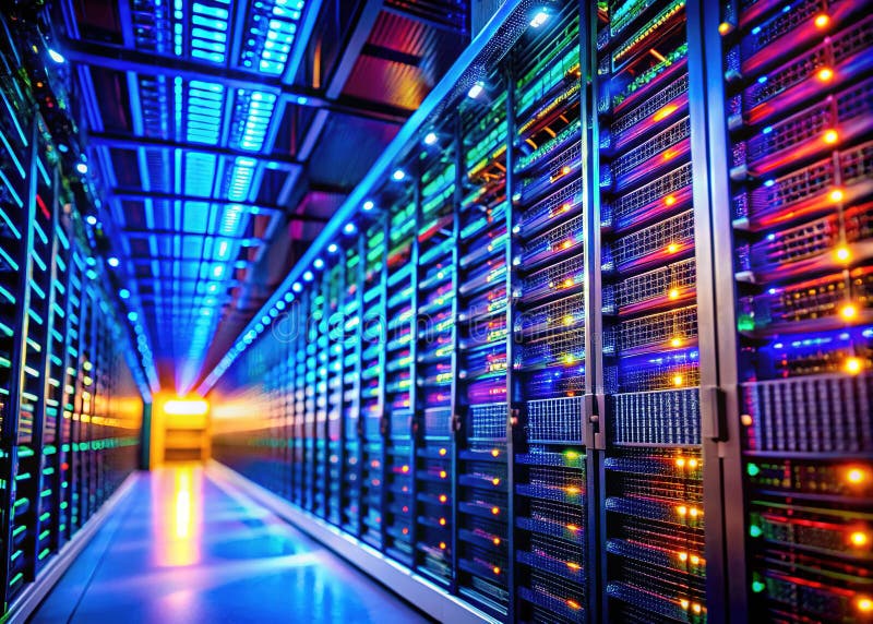 AIEnhanced TiltShift View of a Modern Data Center Detailed Server Rack ...