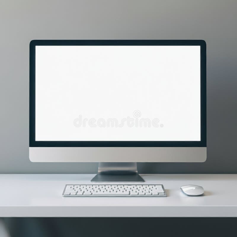 AIGenerated Silver Desktop Computer Mockup with Keyboard and Mouse on ...