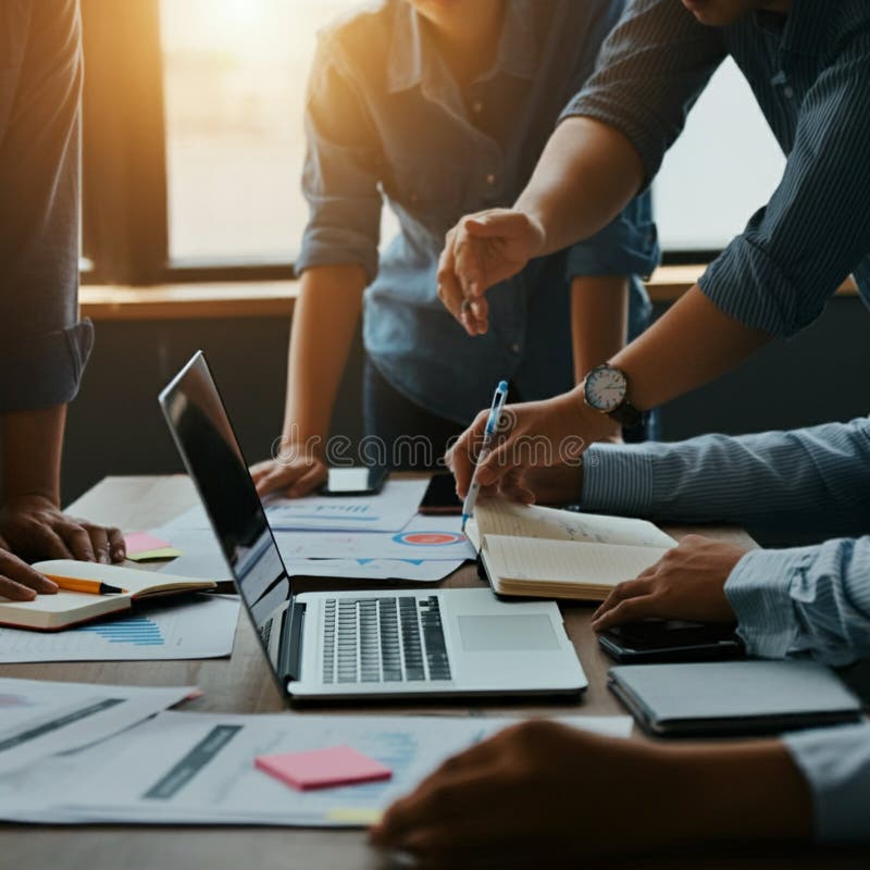 AIGenerated Teamwork Collaboration Around Table with Laptop and ...