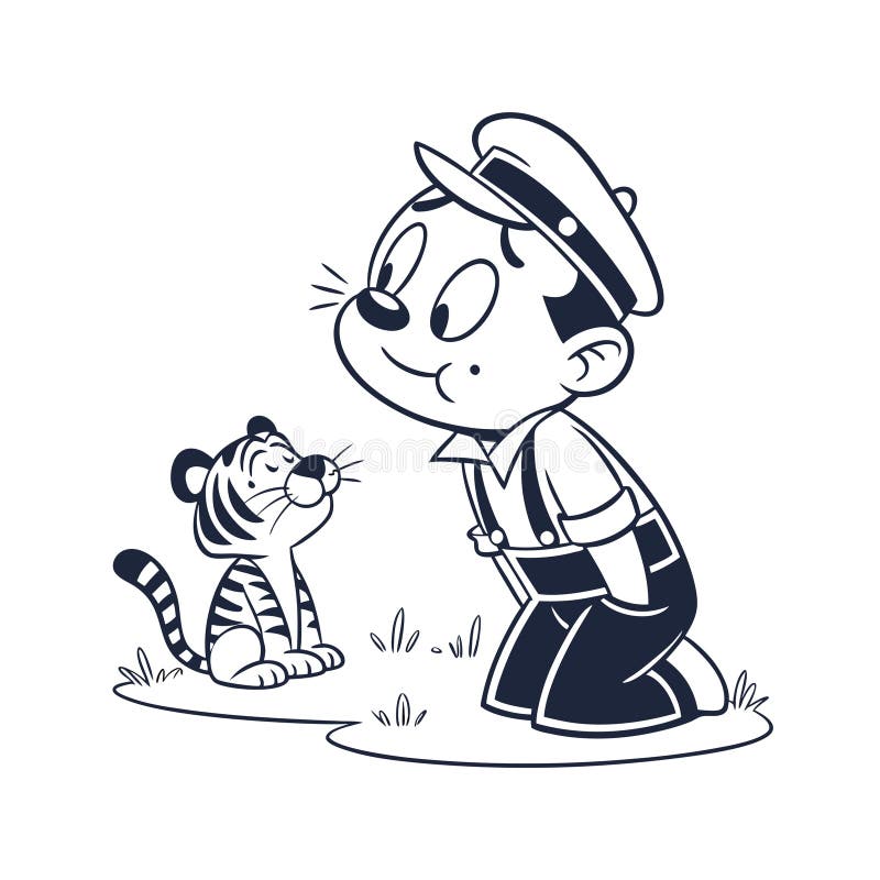 Ailing Tiger Cub Listening and Crafting Stock Illustration ...