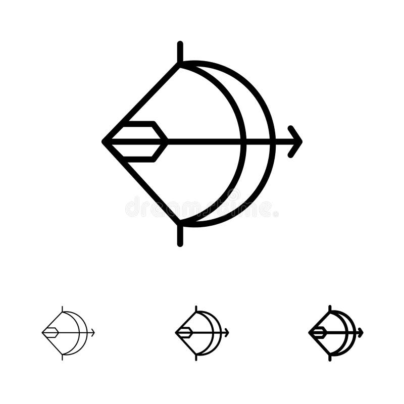 Aim, Archery, Arrow, Bow, Shoot Bold and Thin Black Line Icon Set Stock ...