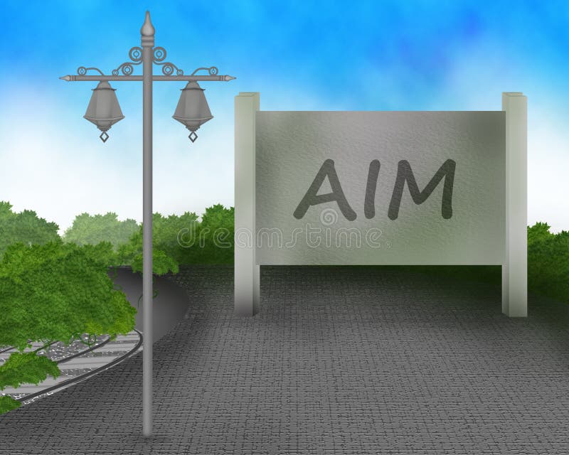 Aim Board Sign on Road with Street Light Illustration Stock ...