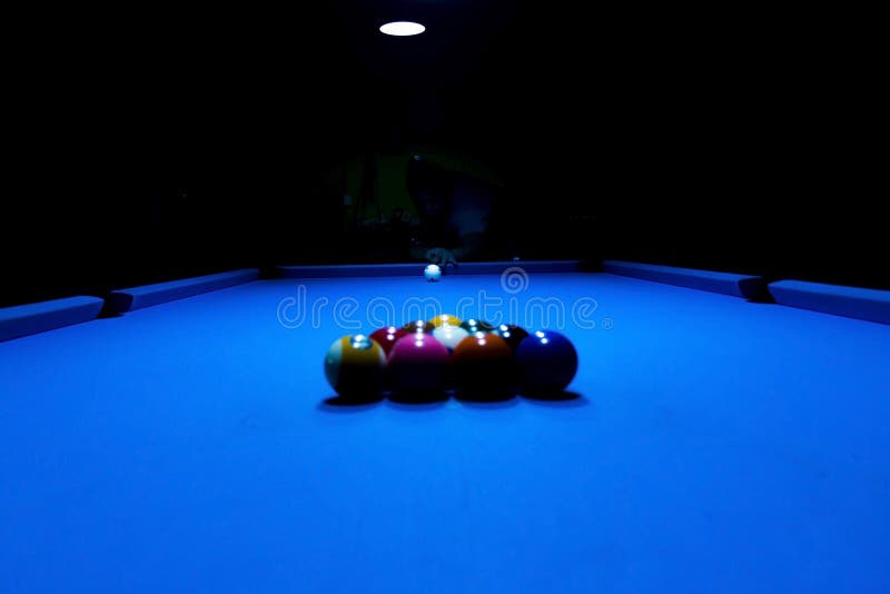 Aiming for an Initial Kick at the Billiard Pool Table Stock Image ...
