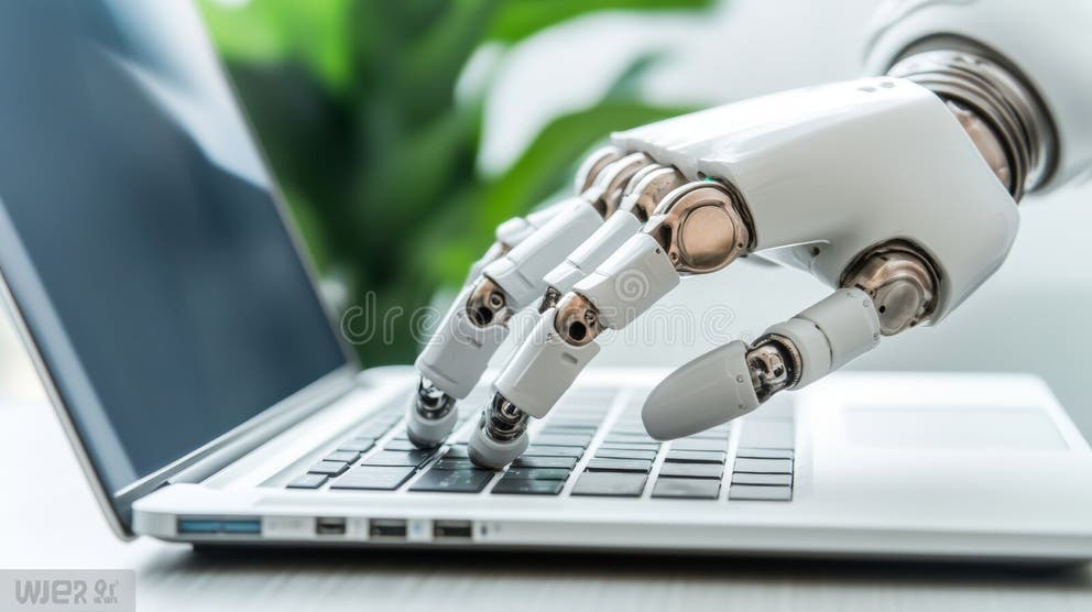 AIPowered Automation Robotic Arm Typing on Laptop for Future Business ...