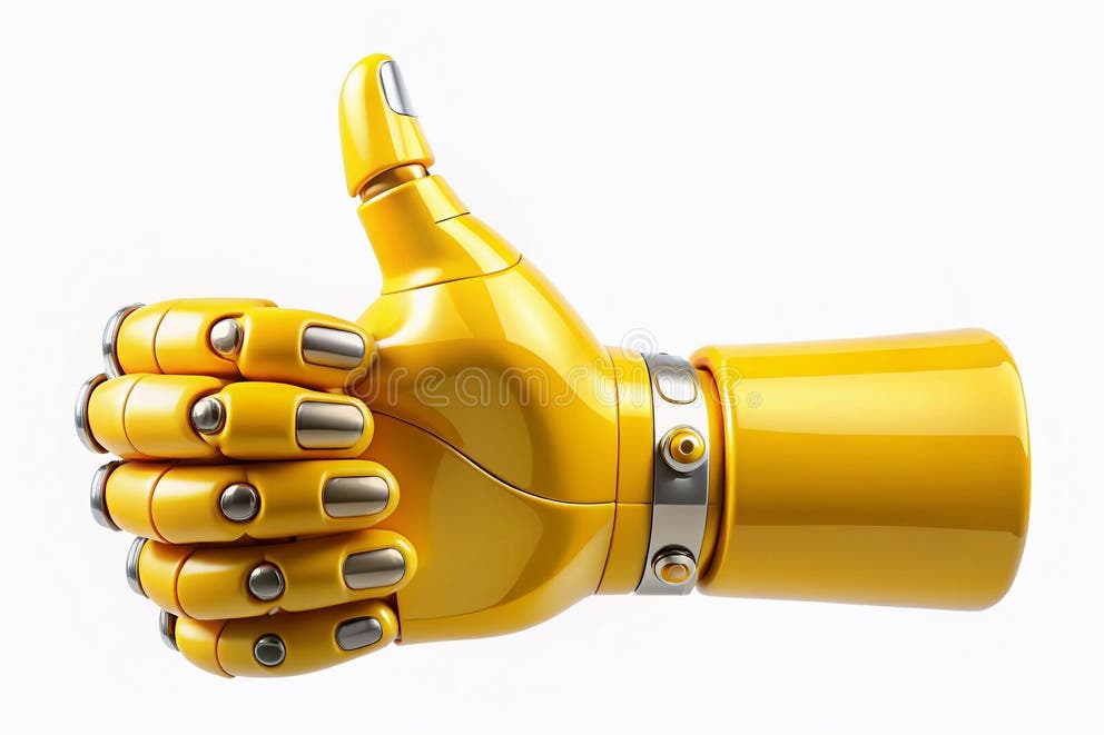 AIPowered Automation a Yellow Robot Celebrates Success in 3D Rendered ...