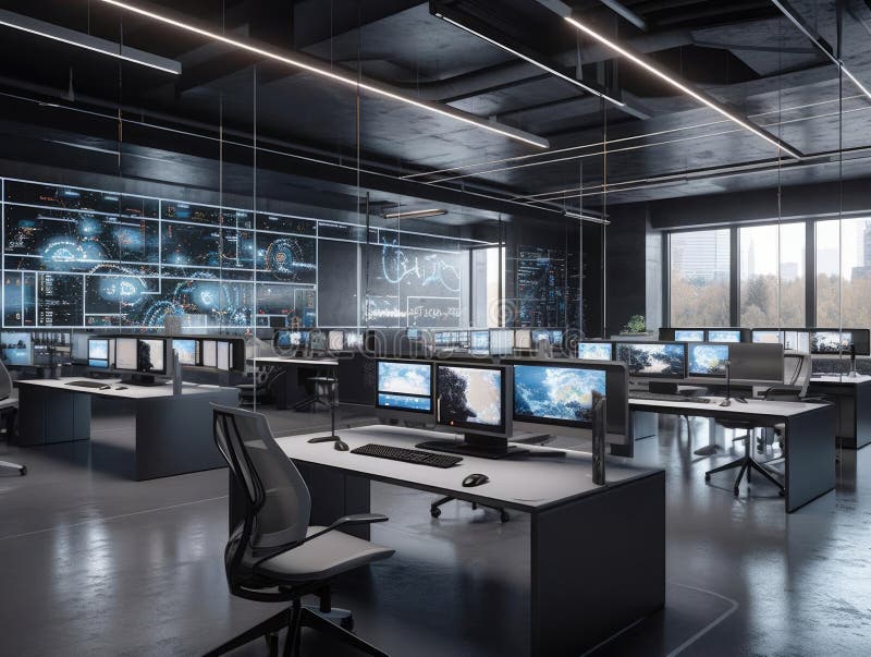 Aipowered Office With Realtime Data Display Stock Illustration Illustration Of Workspace