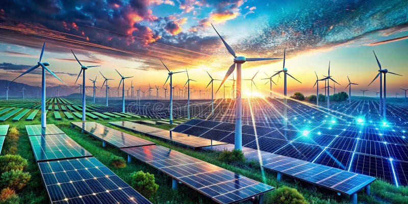 AIPowered Solar and Wind Farms a Double Exposure Visualization of ...