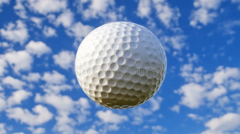 In the Air Above a Blue Sky, a White Golf Ball is Floating Stock Image - Image of ribbon ...