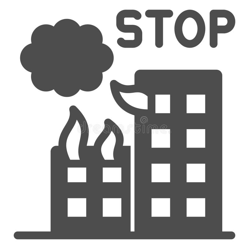 Air Attack with Broken Buildings Solid Icon, Top War Concept. Vector ...