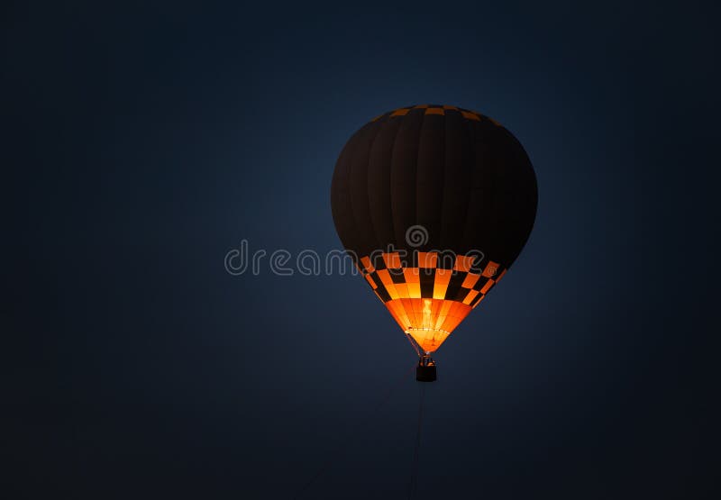 Air Balloon with Bright Burning Flame Flying in the Night Stock Photo ...
