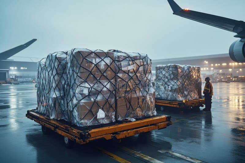 Air Cargo Freighter Loading Luggage. Stock Image - Image of aviation ...