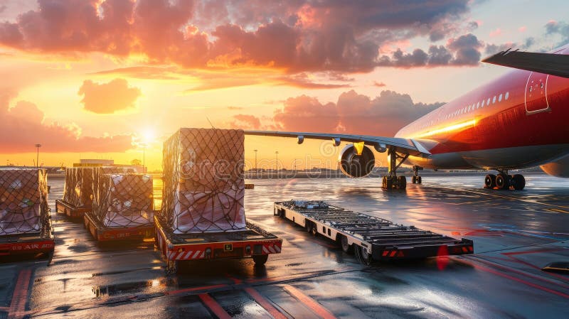 An Air Cargo Logistic Container is Being Loaded Onto a Modern Freighter ...