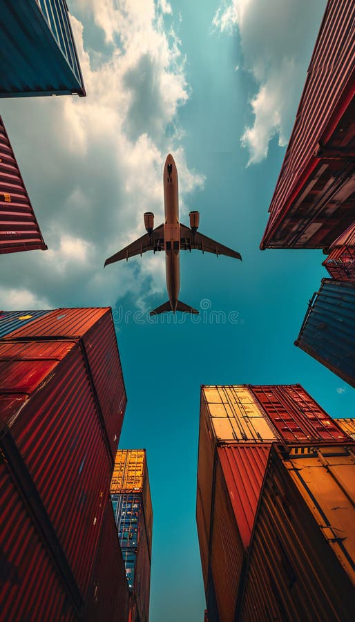 An Air Cargo Plane Flying Shipping Containers Stock Illustration ...