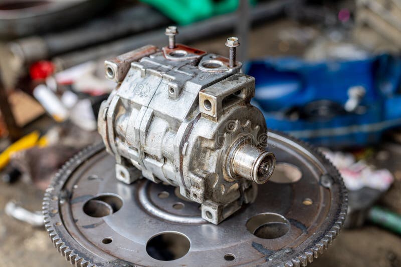 Air Compressor of Ac of an Old Vehicle Stock Image - Image of motor ...