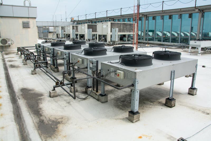 Air Compressor on the Building Stock Photo - Image of pipe, outdoor ...