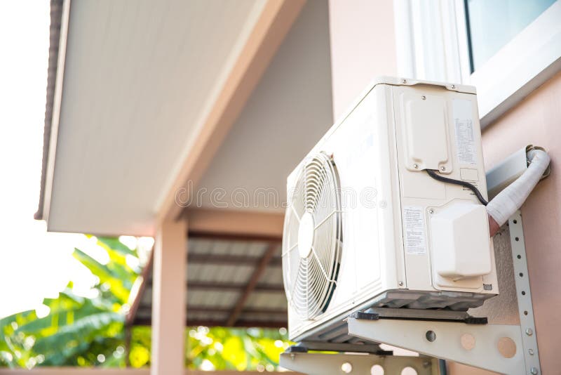 Close-up External Split Wall Type Of Outdoor Home Air Conditioner Unit ...